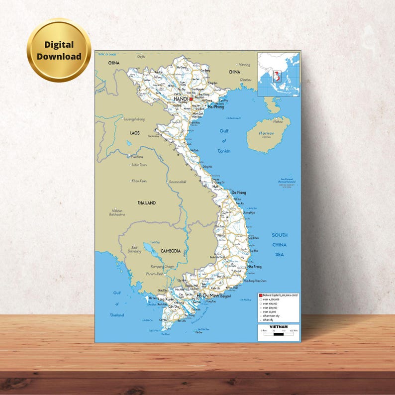 Printable VIETNAM Political Map Digital Download and 2 Bonus Topography ...