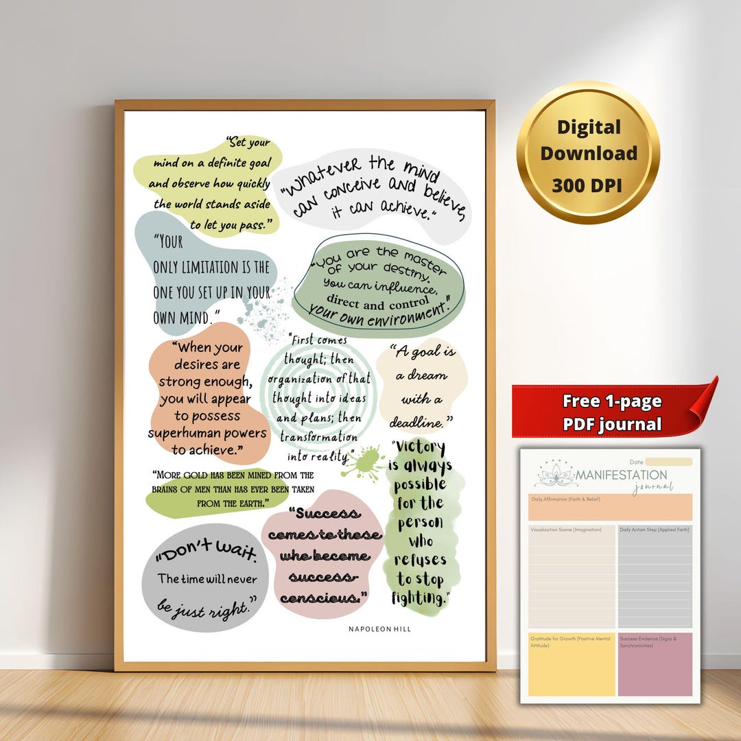 Napoleon Hill Success Quotes Collage Art | Abundance Manifestation ...