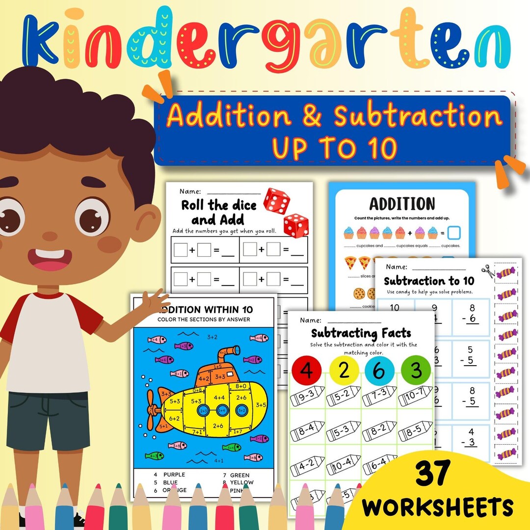 Kindergarten Addition and Subtraction Worksheets (up to 10) Printables ...
