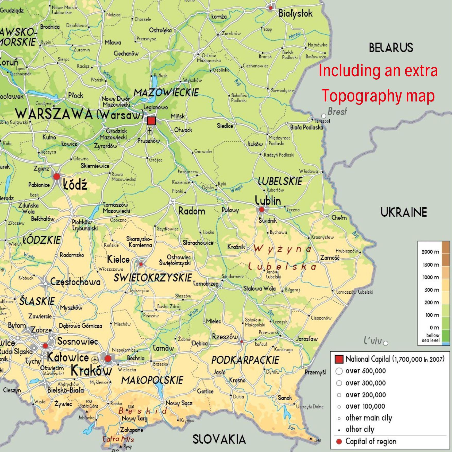 Printable Poland Map Set Political, Topographic & Roads - Etsy