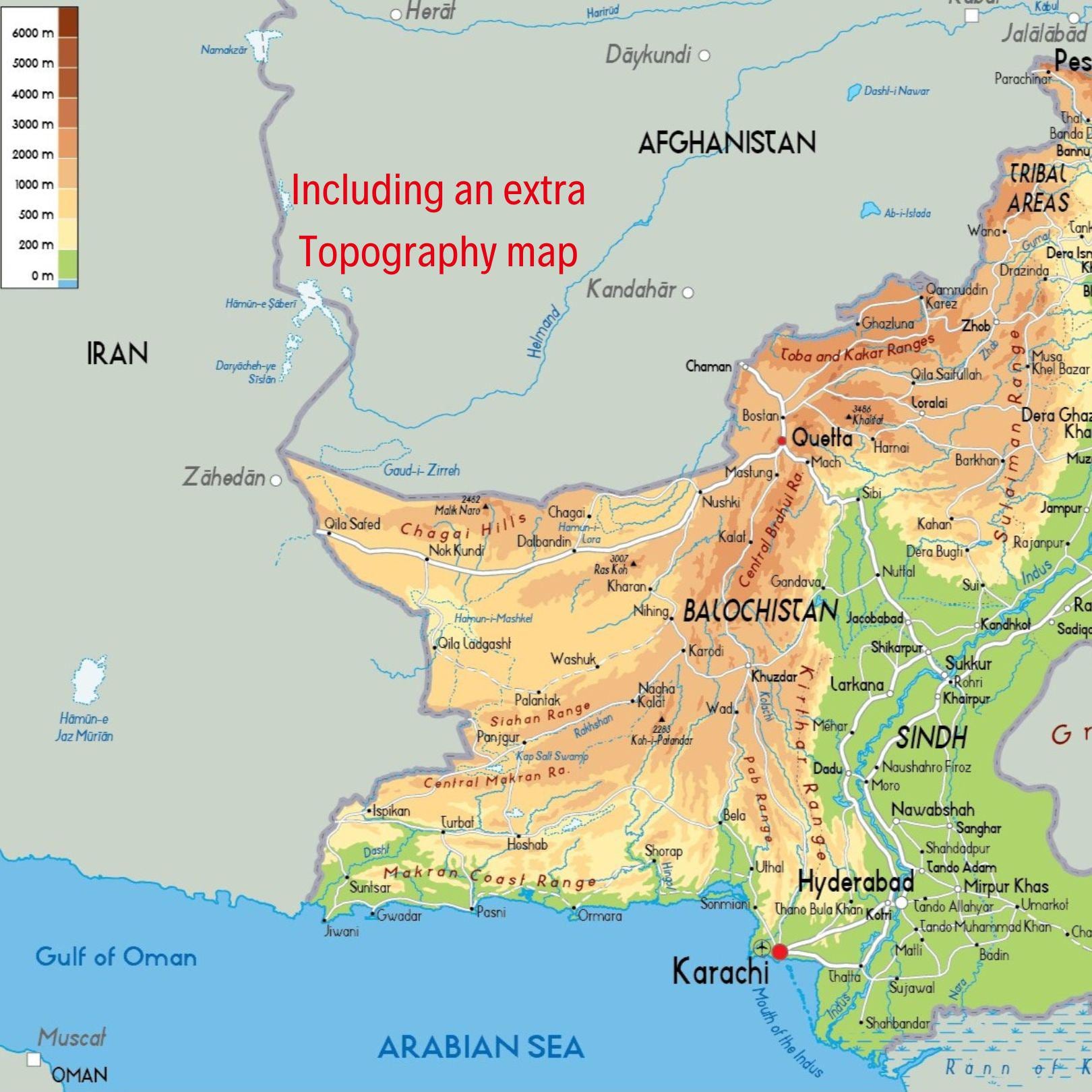 Political Map of Pakistan + Topography & Roads - Etsy Australia