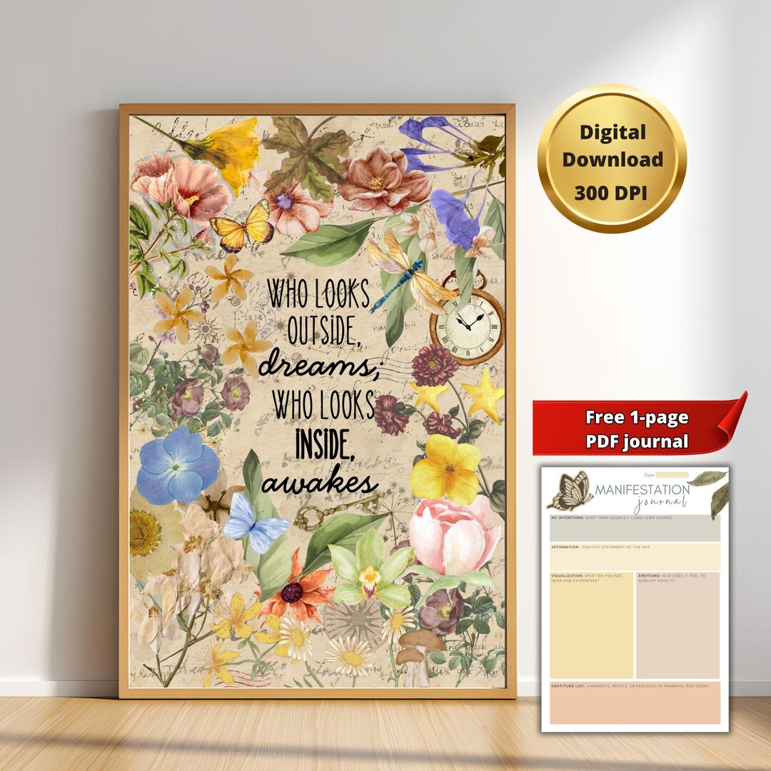 Carl Jung Quote Printable "who Looks Inside Awakes" Vintage Collage ...