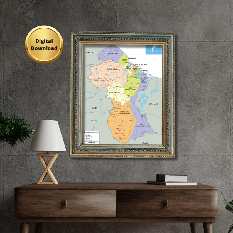 Guyana Digital Maps – Political, Physical & Road (printable) - Etsy