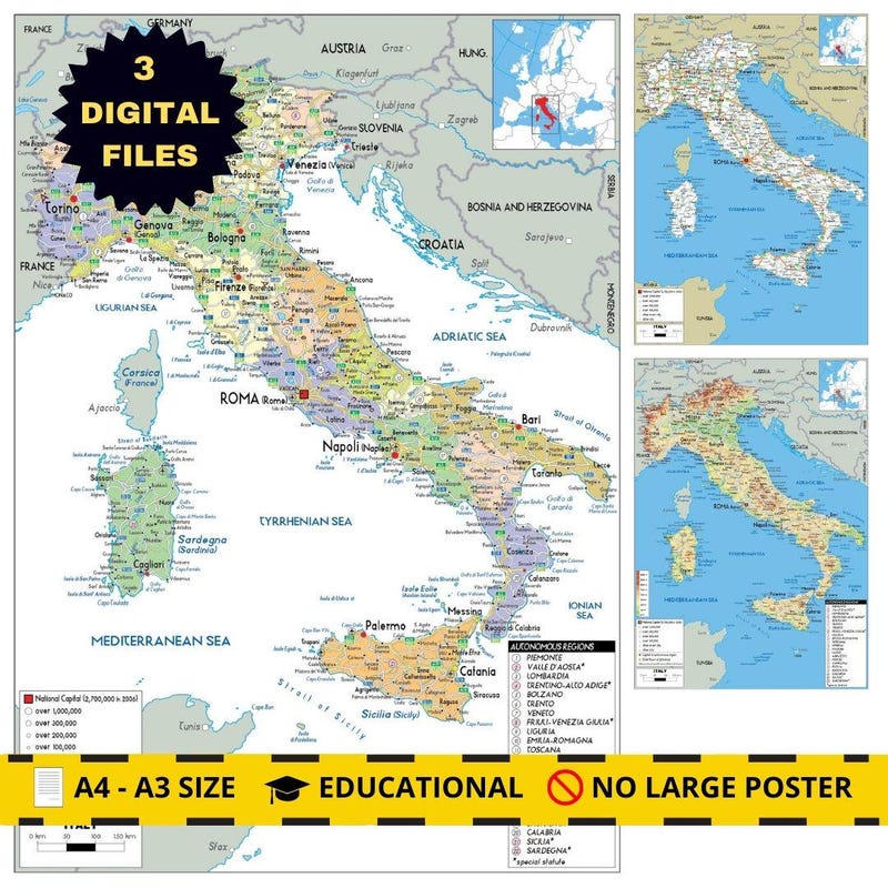 Maps of Italy Wall Art - Etsy