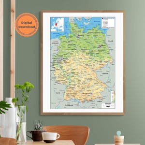 Germany Printable Political Map Detailed DIGITAL Mapping with Cities ...