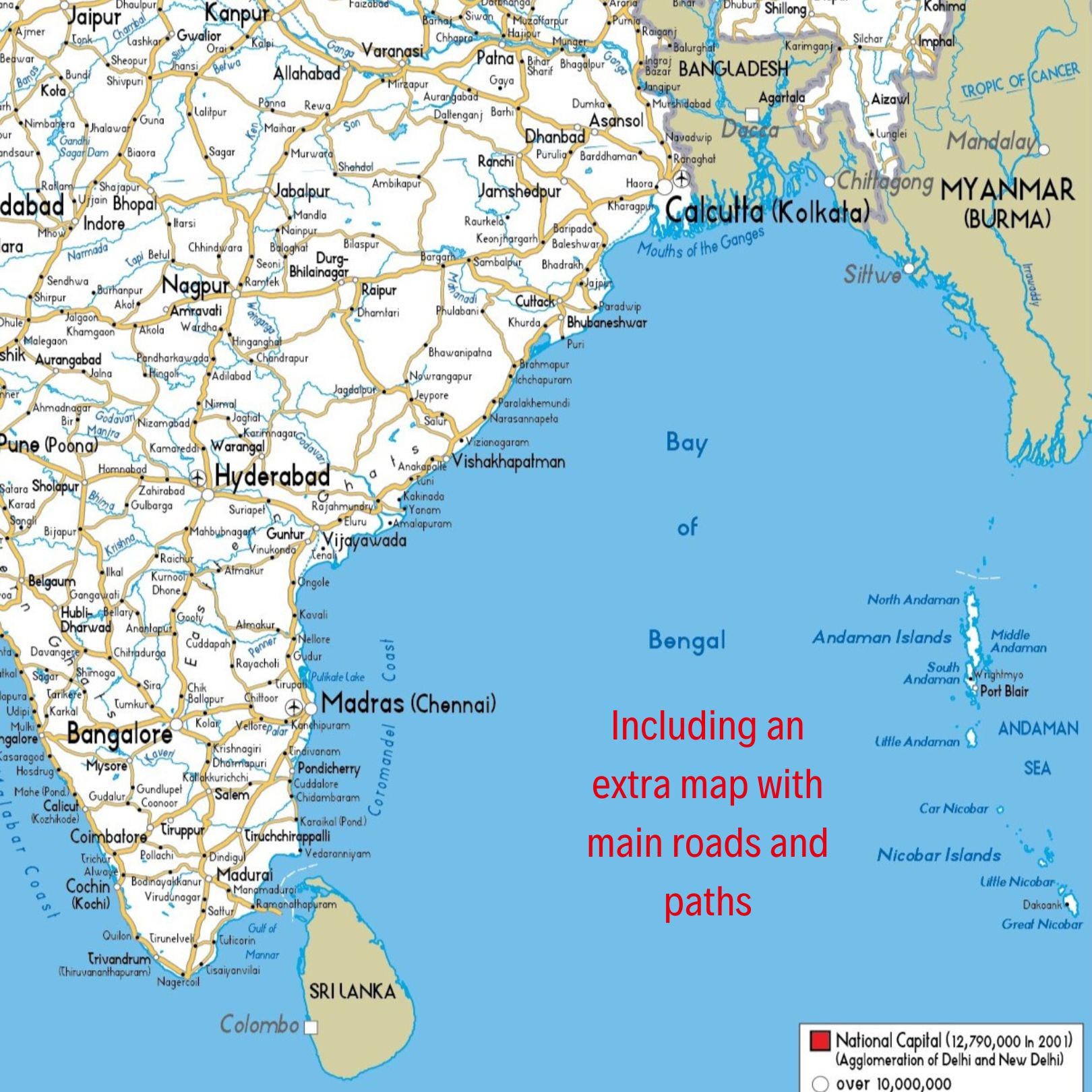 Detailed Printable INDIA Map Political, Topography & Roads A3 Format ...