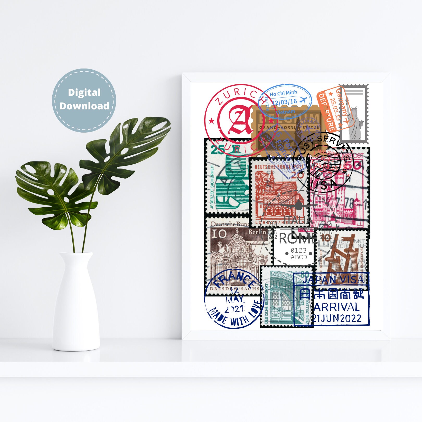 Passport Stamps Poster, Travel Decor, Stamp Collection Wall Art, Travel ...
