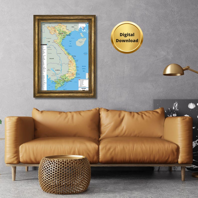 Printable VIETNAM Political Map Digital Download and 2 Bonus Topography & Roads for School ...