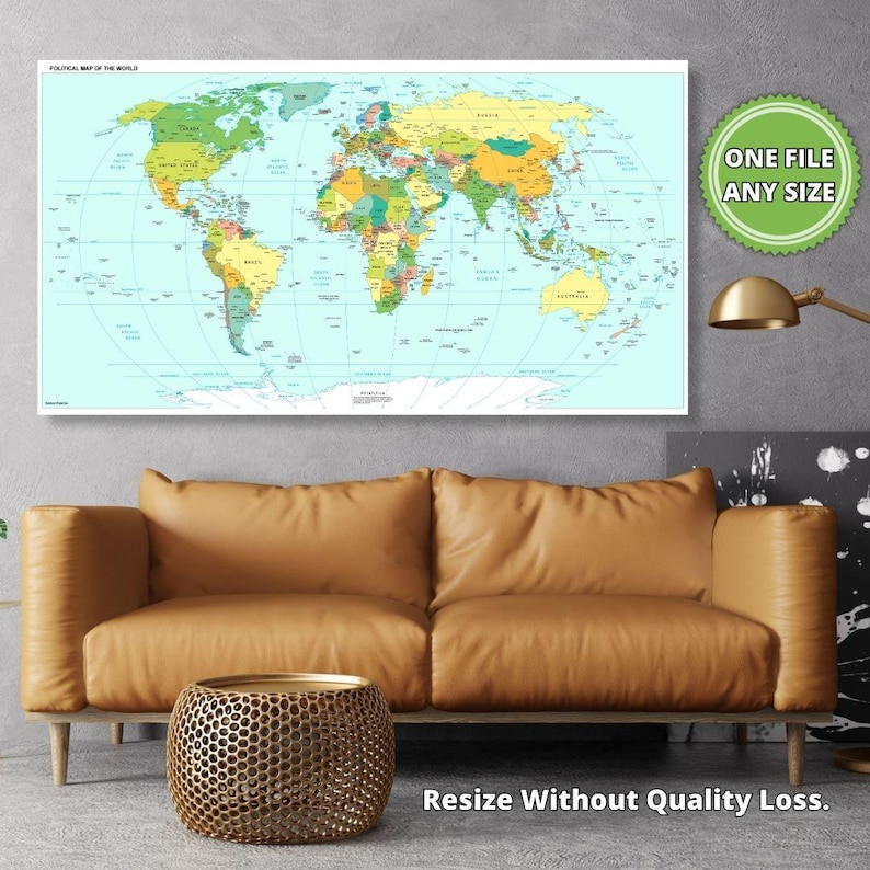 Giant Political World Map Printable | Panoramic Ultra High-resolution ...