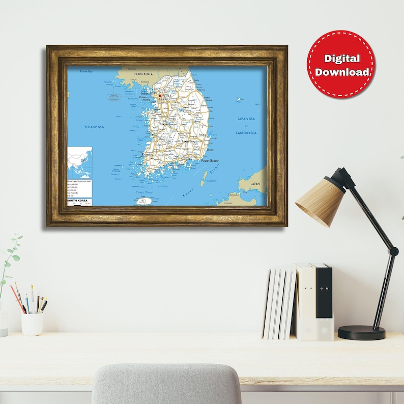 Very Detailed SOUTH KOREA Map Printable Set of 3 Political, Topographic ...