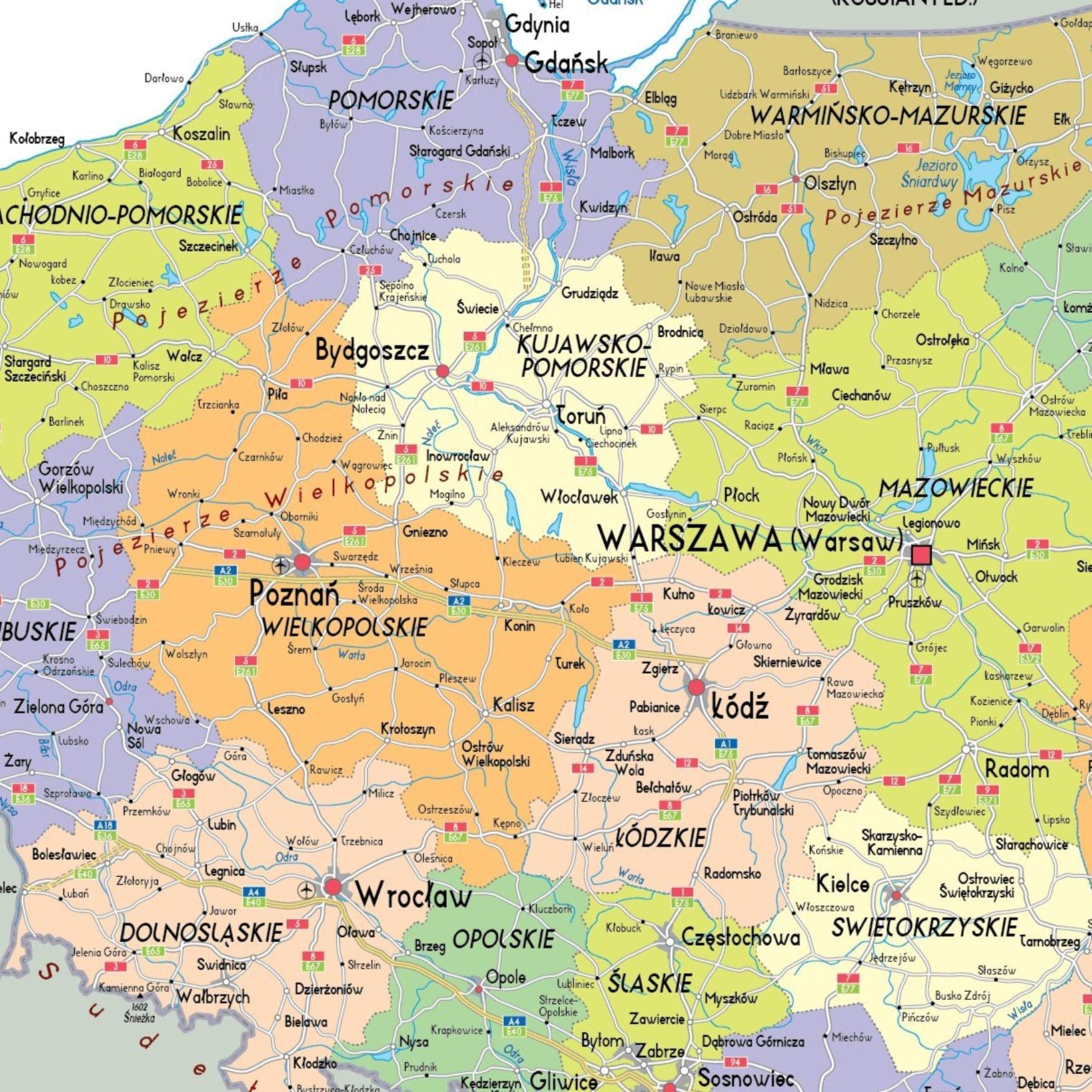 Printable Poland Map Set Political, Topographic & Roads - Etsy