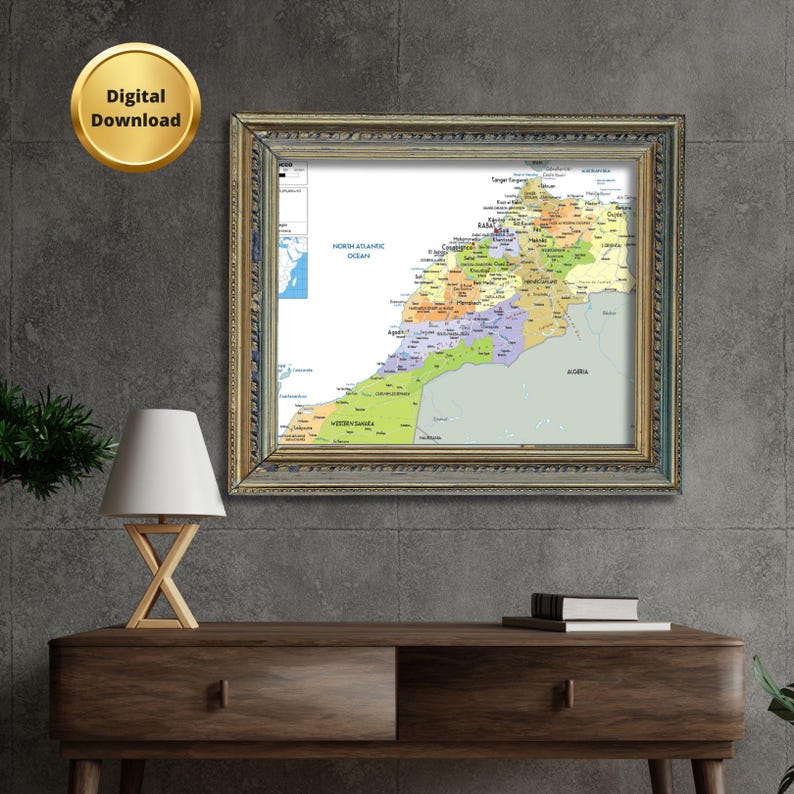 Printable Map of Morocco Political, Topographical & Roads - Etsy