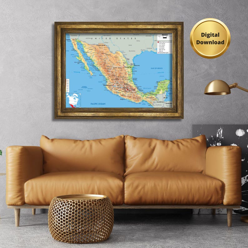 Colorful MEXICO Printable Political Map A3 Digital Download With ...