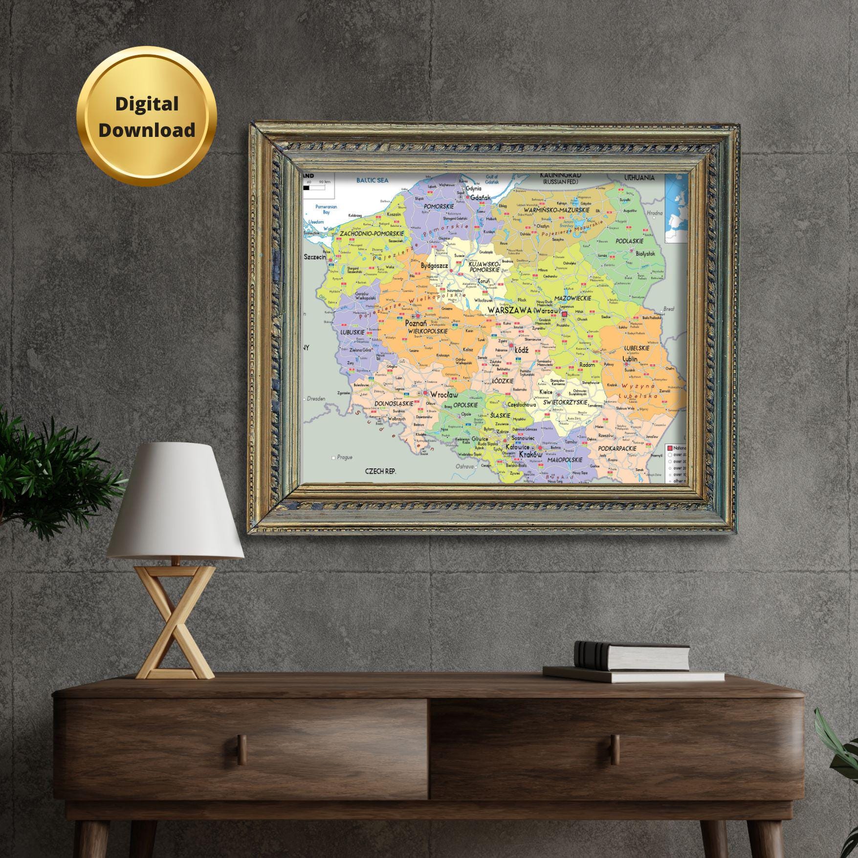Printable Poland Map Set Political, Topographic & Roads - Etsy