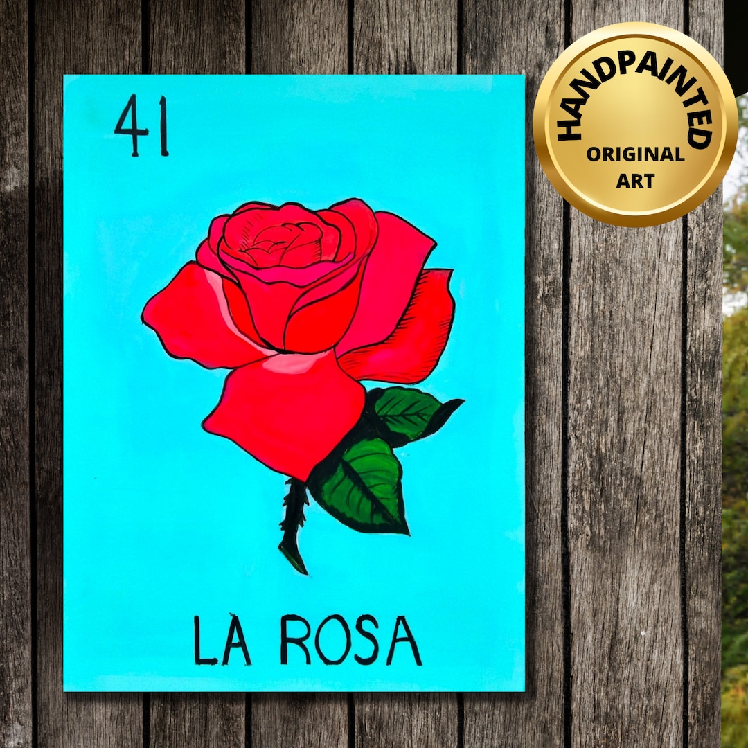 Mexican Loteria ORIGINAL Painting La Rosa Acrylic on Wood - Etsy