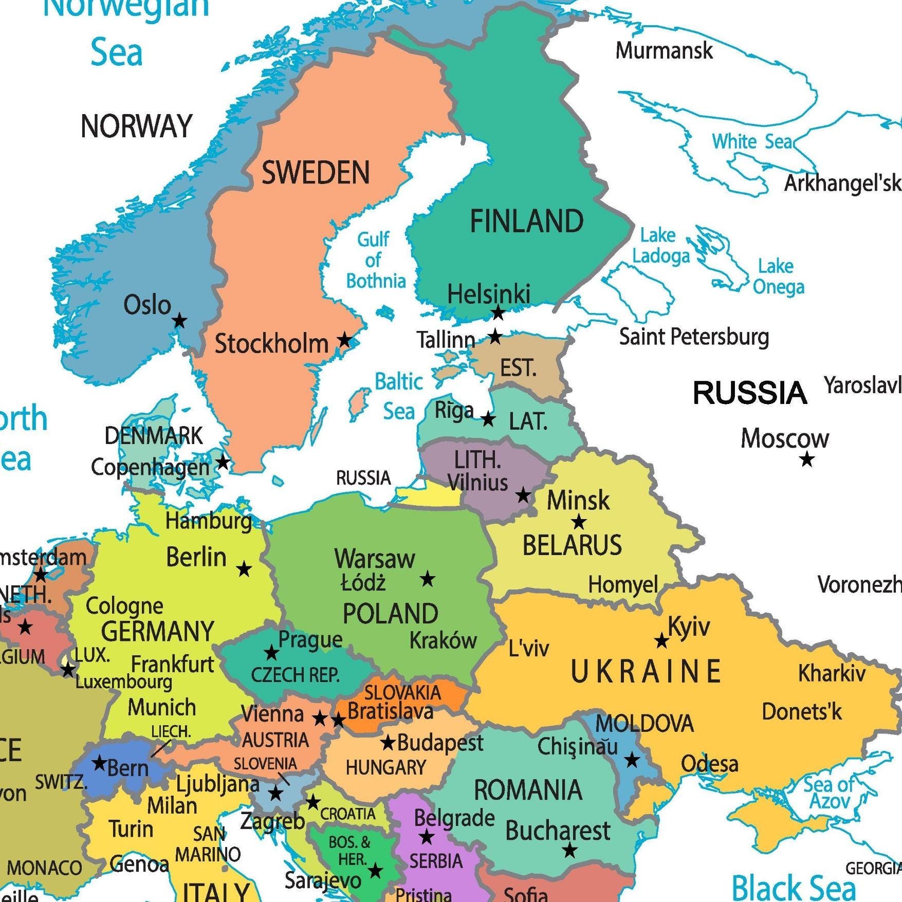 Map of Europe – High Resolution 300 DPI Printable (A1 Size) JPG + PDF ...