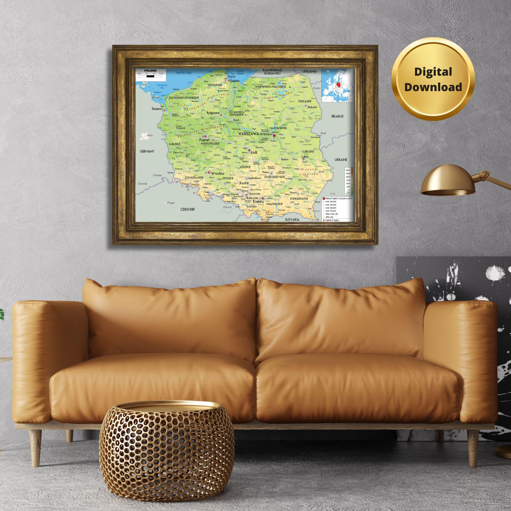 Printable Poland Map Set Political, Topographic & Roads - Etsy
