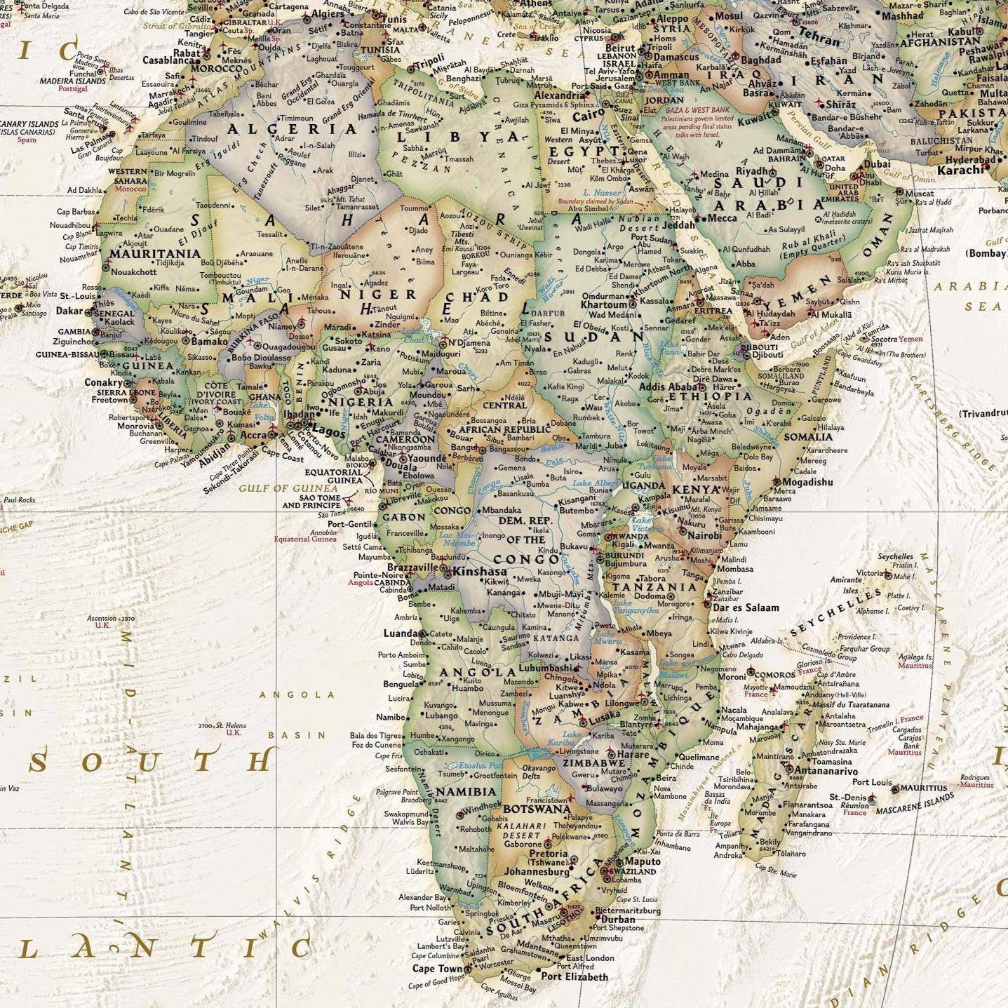 Printable Vintage World Map Antique Style, Very Detailed Map of the ...