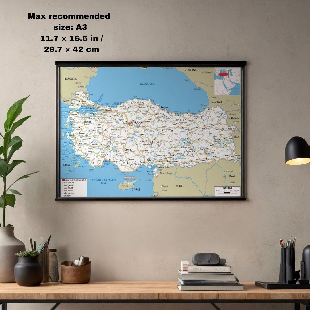 Printable TURKEY Political Map and 2 Bonus Topography & Roads - Etsy