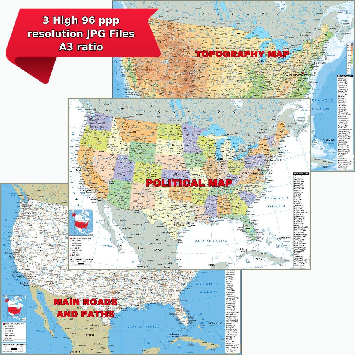 Printable USA Political Map Downloadable Colorful Poster With All 50 ...
