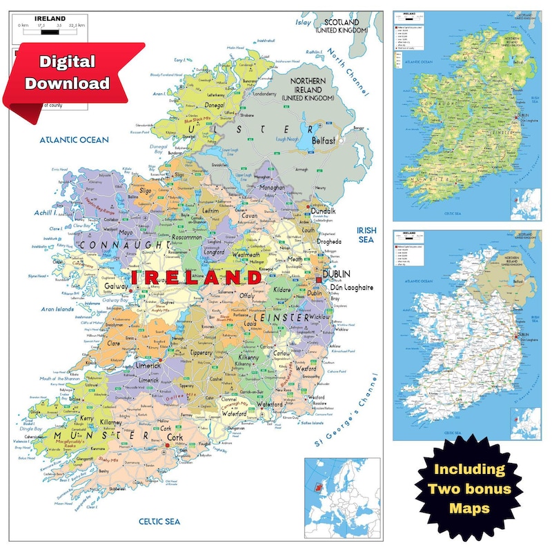 Blue Map Print Ireland - Etsy