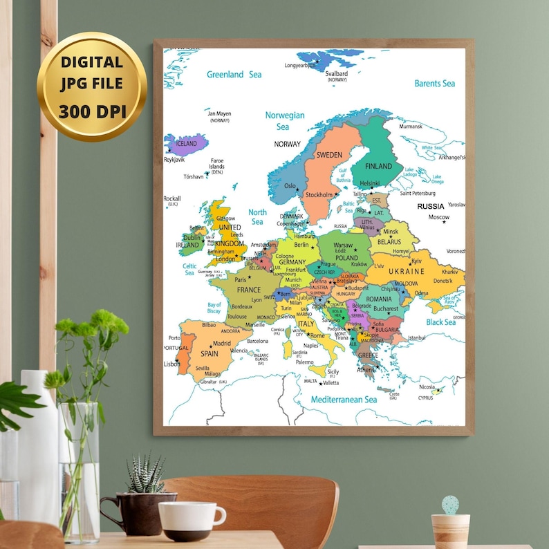 Map of Europe – High Resolution 300 DPI Printable (A1 Size) JPG + PDF ...