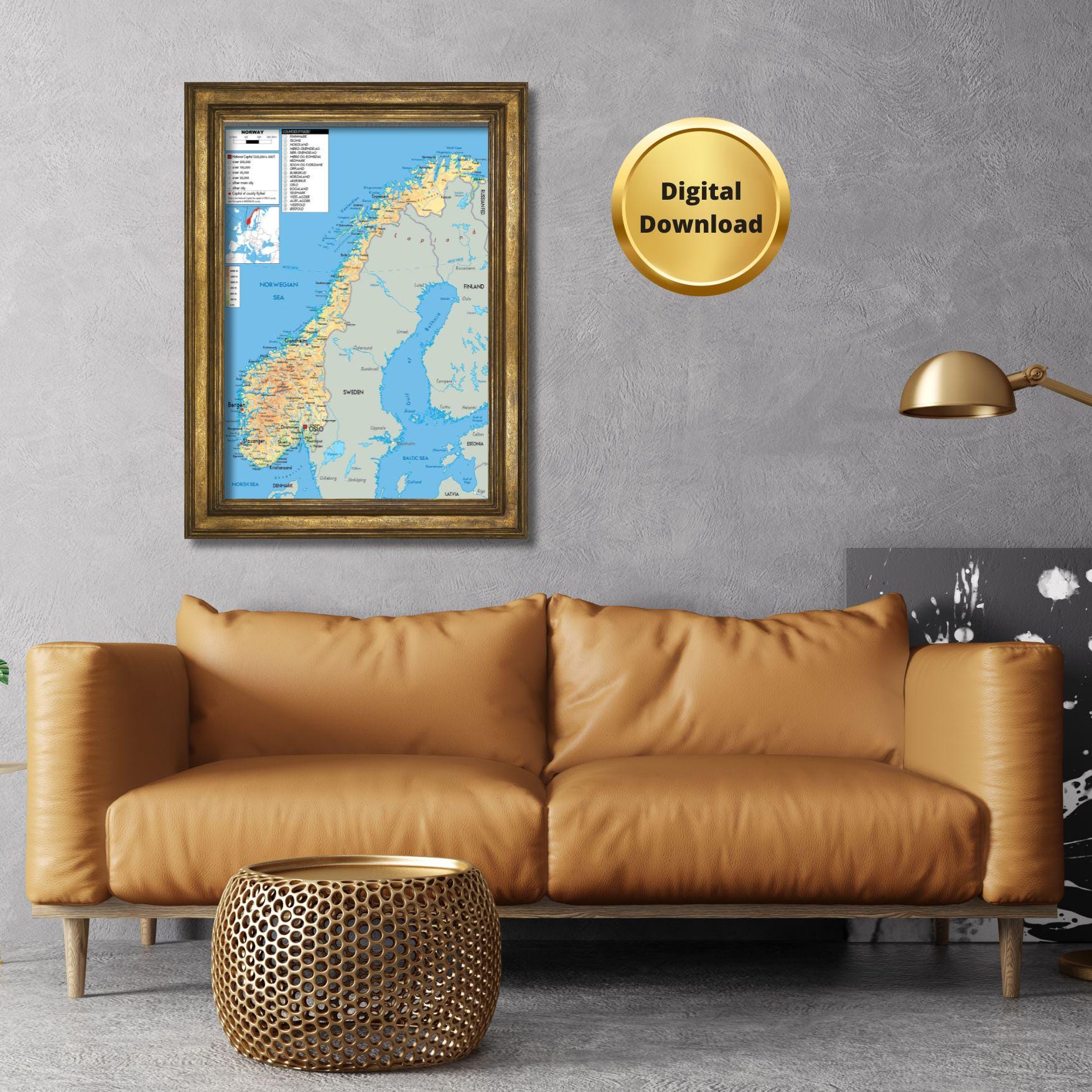 Printable NORWAY Political Map + 2 Bonus Topography & Roads - Etsy