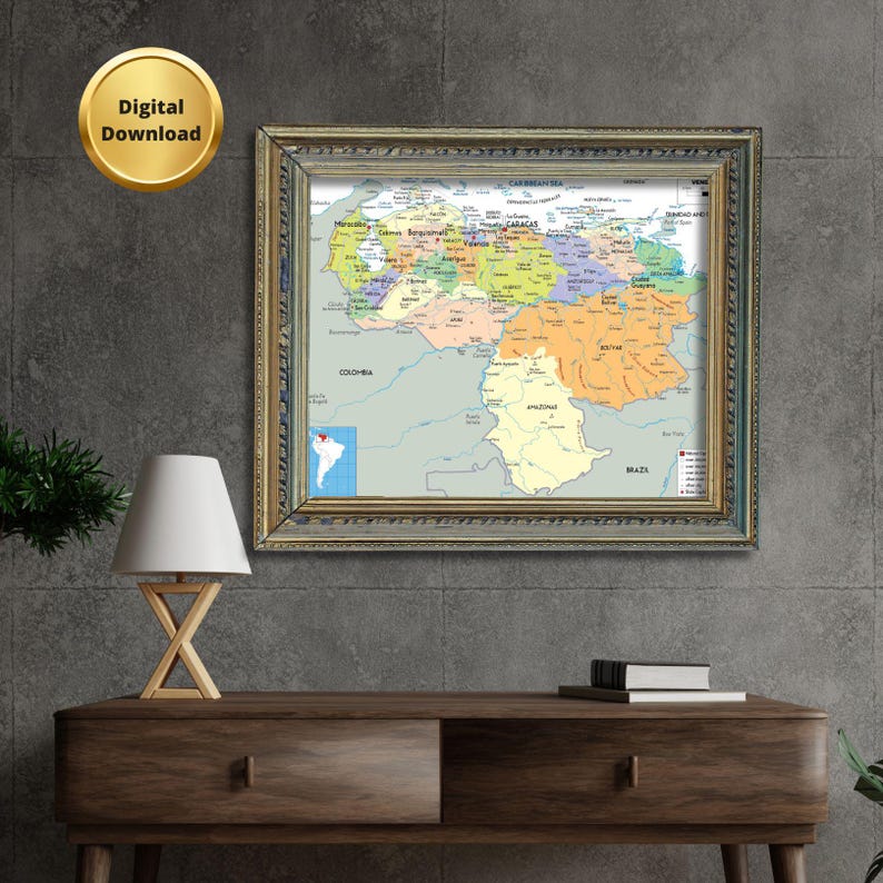 Venezuela Map Set: Political, Physical & Road Network (printable ...