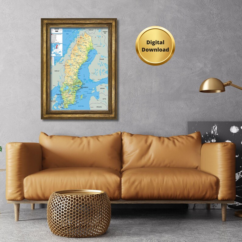 Printable SWEDEN Political Map + 2 Bonus Roads & Topographical - Etsy