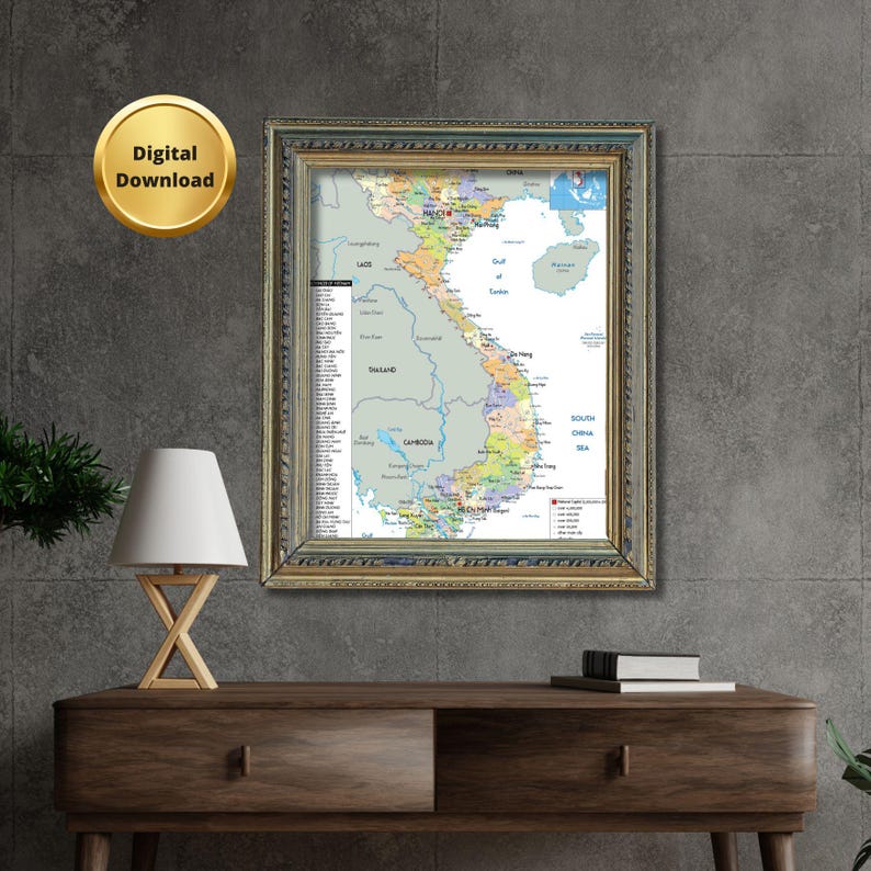 Printable VIETNAM Political Map Digital Download and 2 Bonus Topography ...