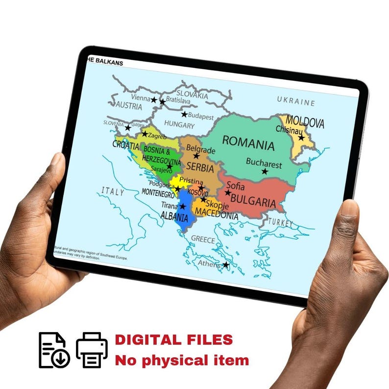 The Balkans Political Map, High-resolution JPG + PDF (printable Digital ...