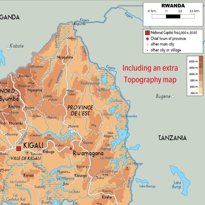 Rwanda Map Set: Political, Physical & Road Network (printable Digital ...
