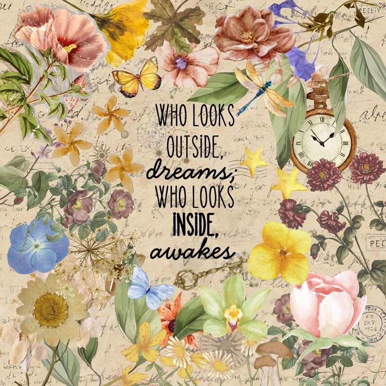 Carl Jung Quote Printable "who Looks Inside Awakes" Vintage Collage ...