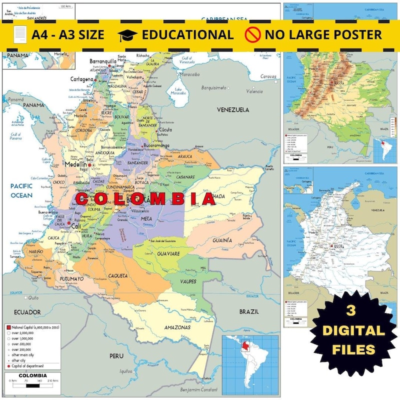 Colombia Map - Etsy