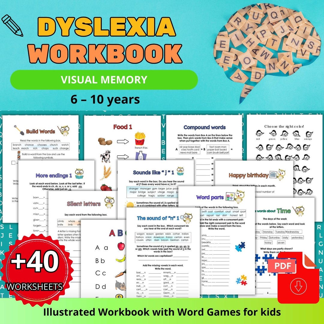 Dyslexia & Visual Memory Activity Workbook 40+ Printable Worksheets for ...