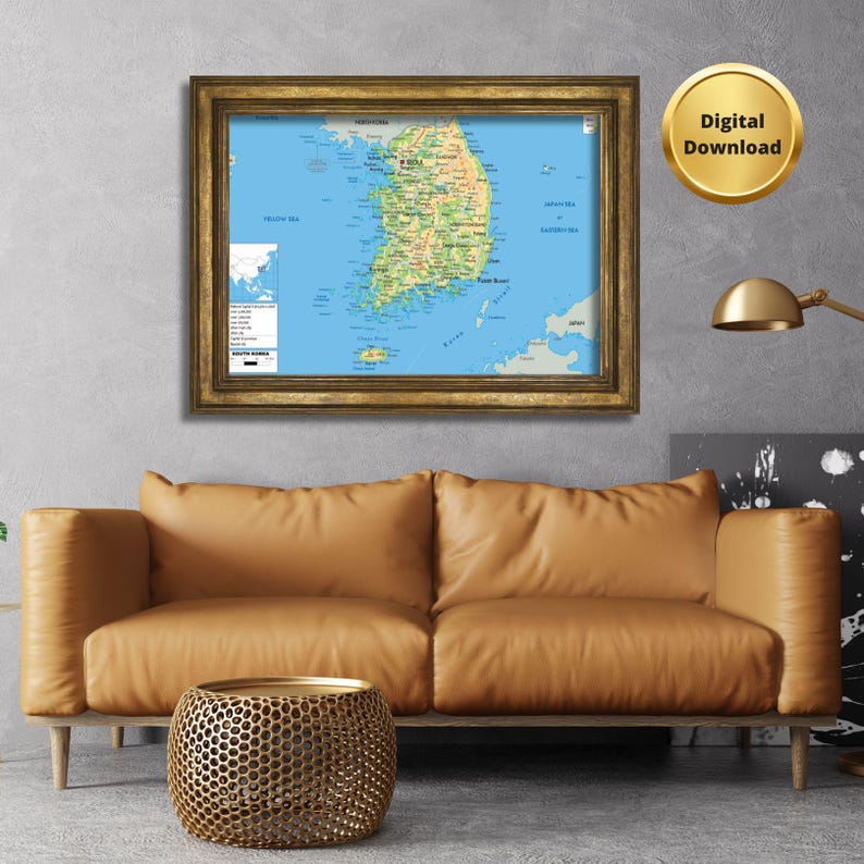 Very Detailed SOUTH KOREA Map Printable Set of 3 Political, Topographic ...