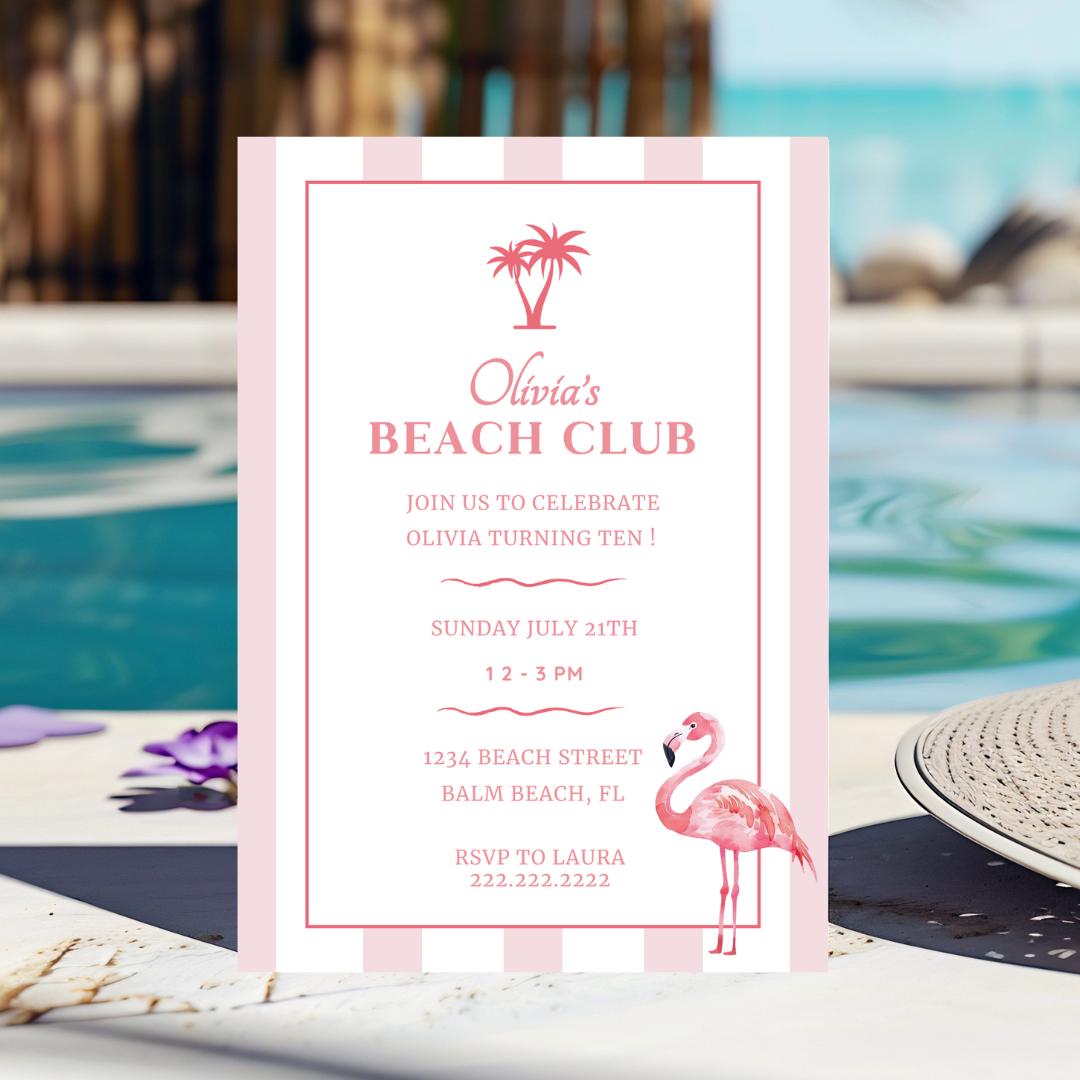 Beach Club Birthday Party Invitation, Tropical Beach Birthday, Custom ...