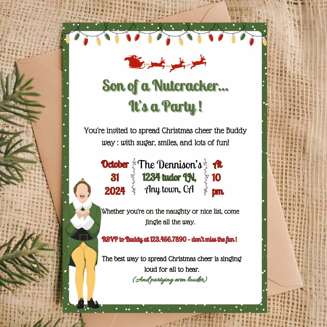 Elf Movie-themed Christmas Party Invitation, Buddy the Elf Holiday Bash ...