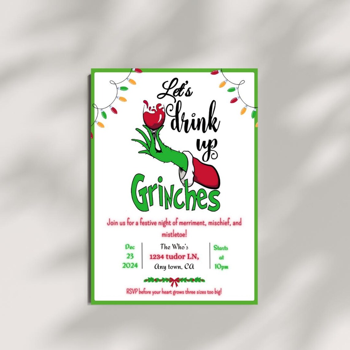 Grinch Christmas Party Invitation Invite Template Instant Download ...