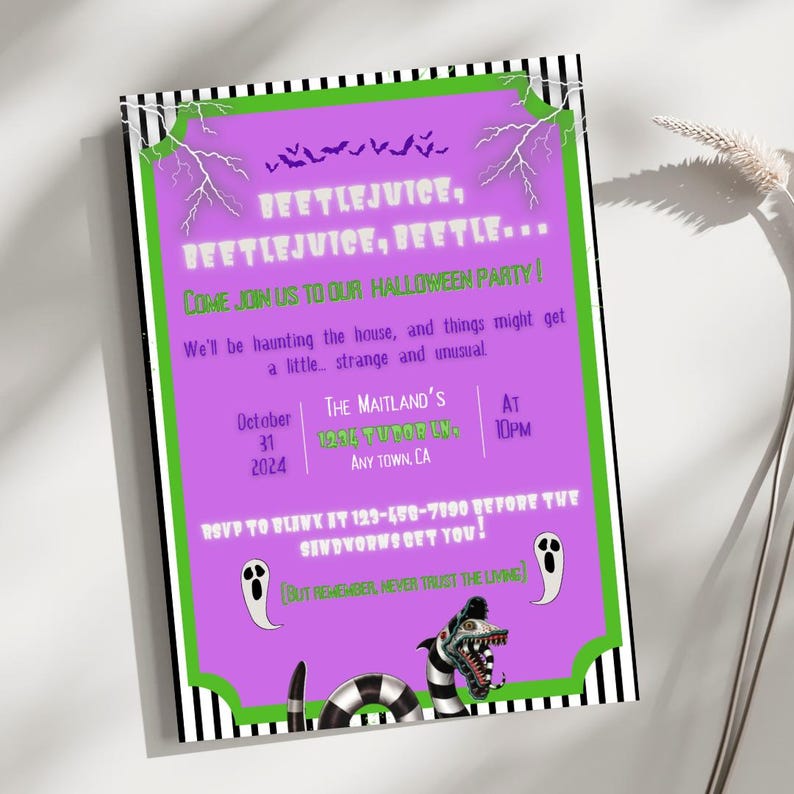 Editable Digital Beetlejuice Movie Halloween Party Invitation Instant ...
