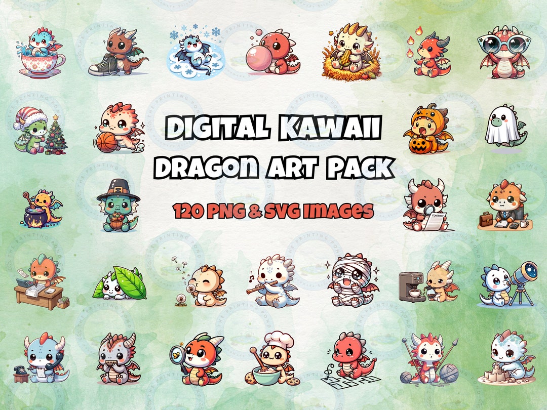 Dragon Digital Planner Stickers | Kawaii Dragon Stickers | Digital ...