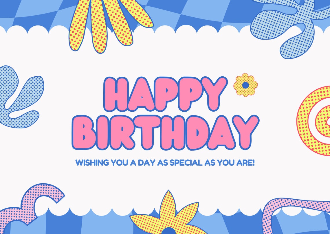 Blue Playful Happy Birthday Card - Etsy