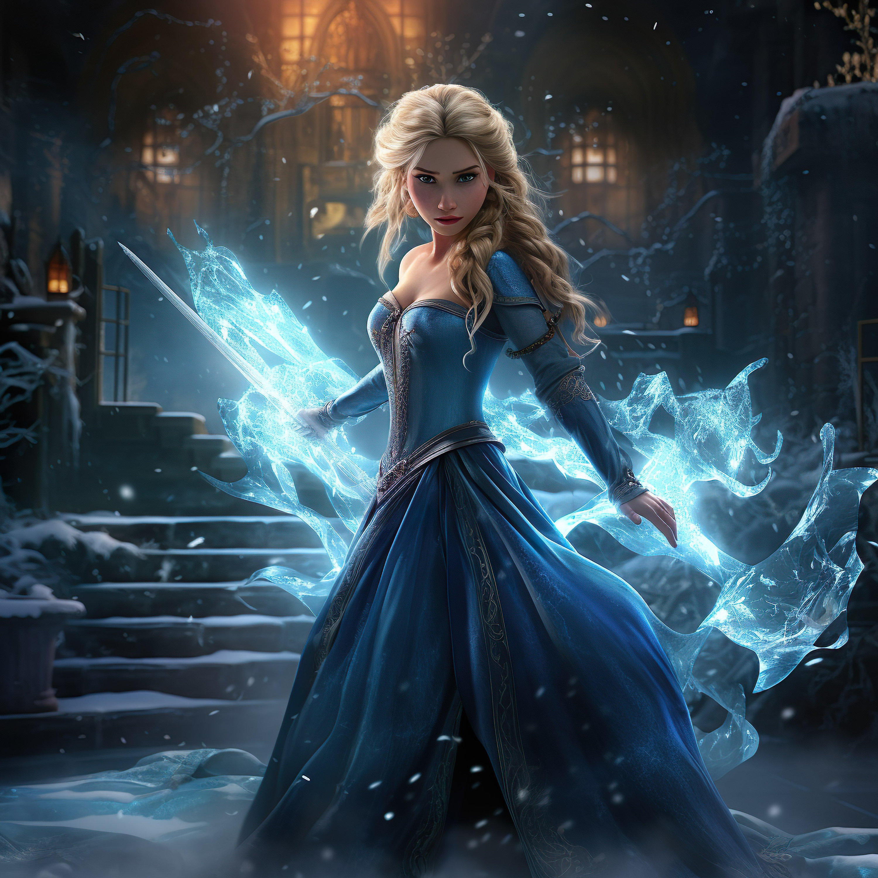 Elsa in Action: Fighting Queen of Magic digital Artwork - Etsy