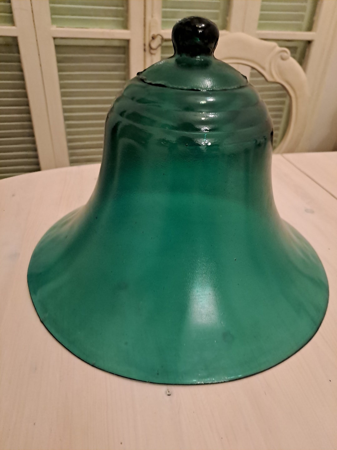 19th Cent. Antique French Hand Blown, Large Green Glass, Bell Shaped ...