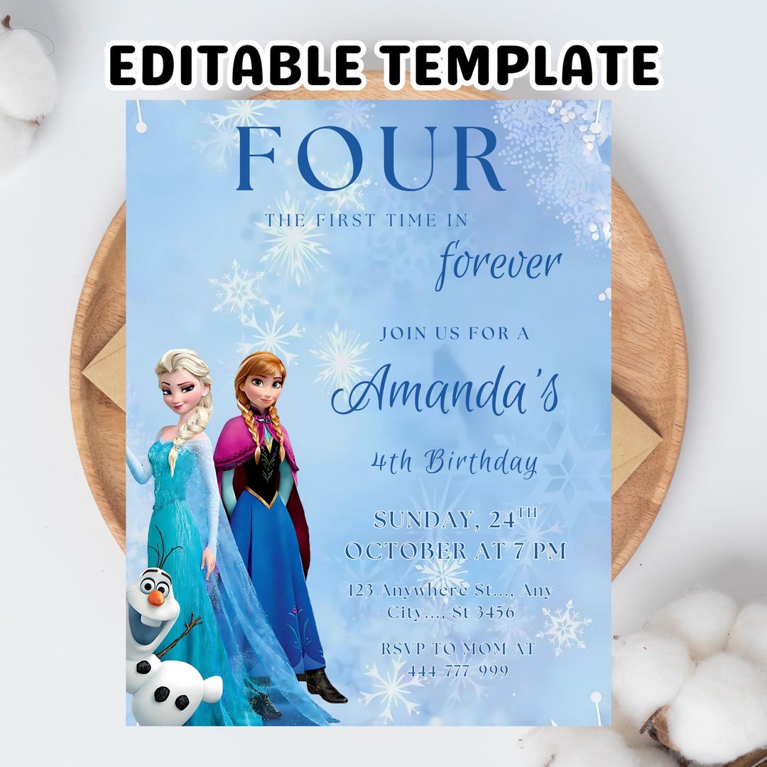 Frozen 4th Birthday Invitation: Elsa & Anna Theme (editable Digital ...