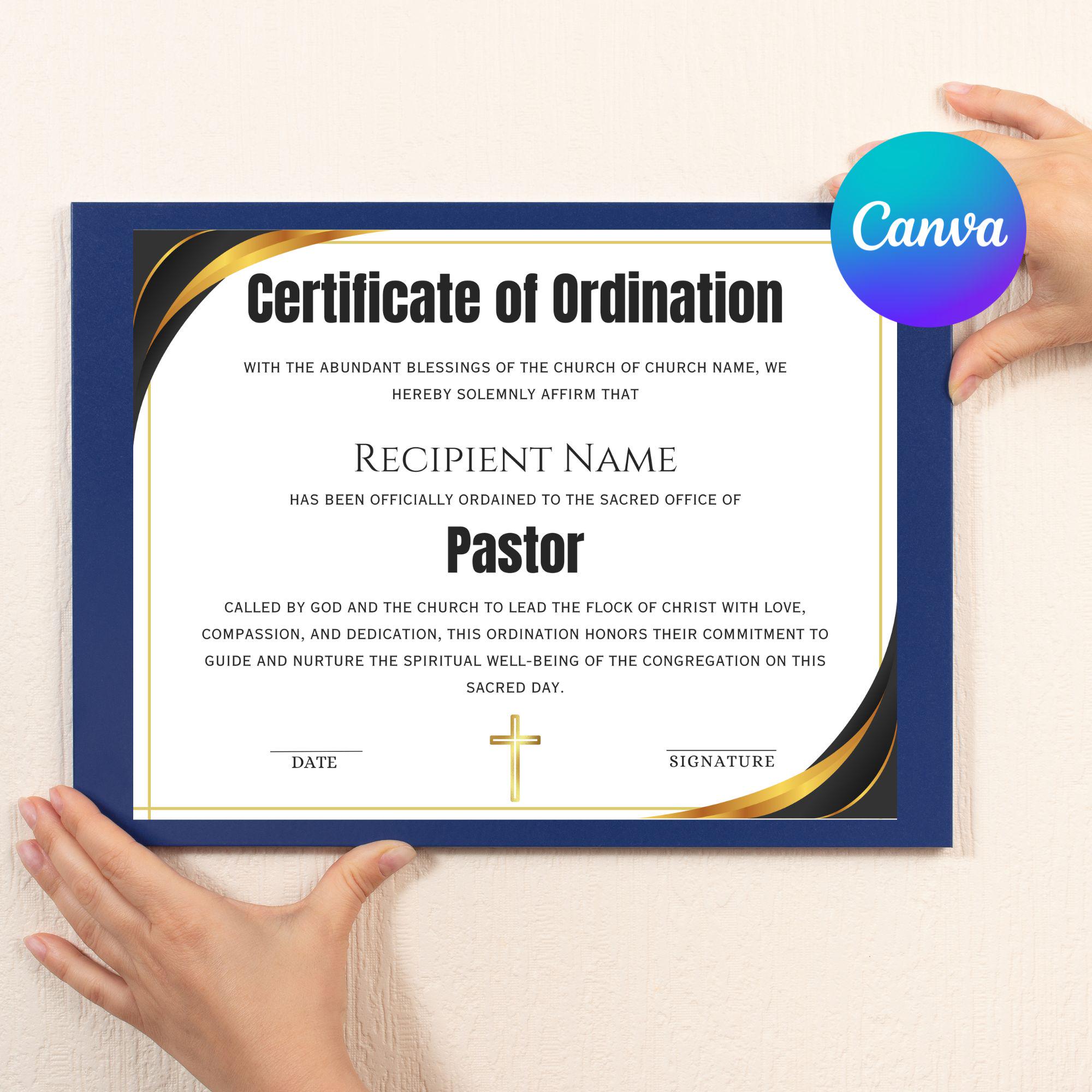 Editable Pastor Ordination Certificate Template: Printable Gospel ...