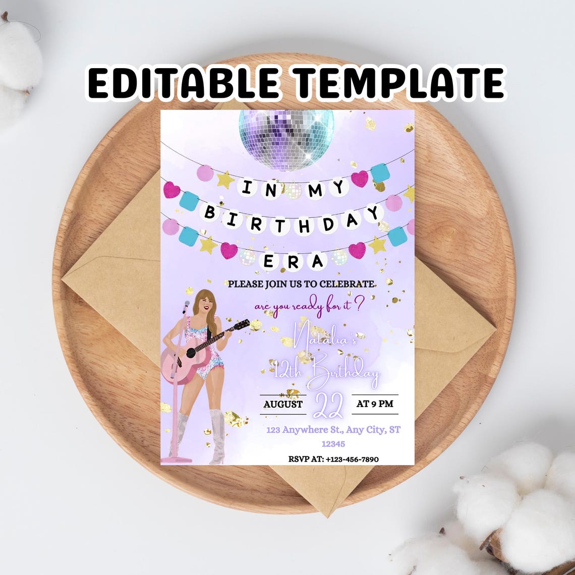Trendy Taylor Birthday Invitation: Editable Digital Invite (5x7 In, PDF ...