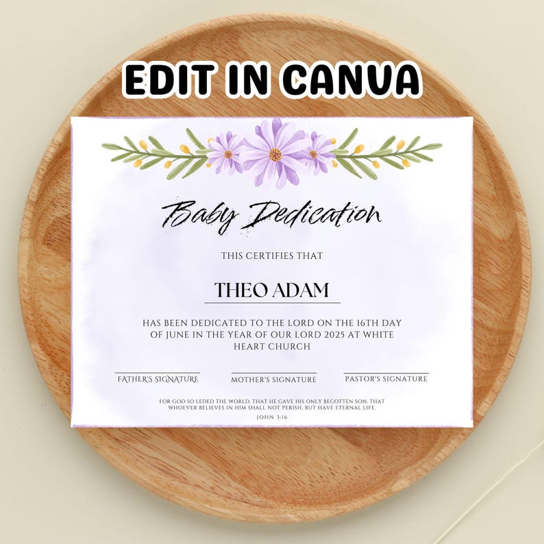 Baby Dedication Certificate Template: Editable Christening Keepsake ...