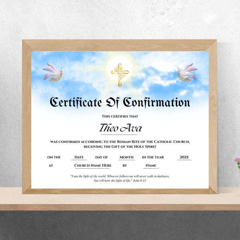 Confirmation Certificate Template, Printable Editable Certificate of ...