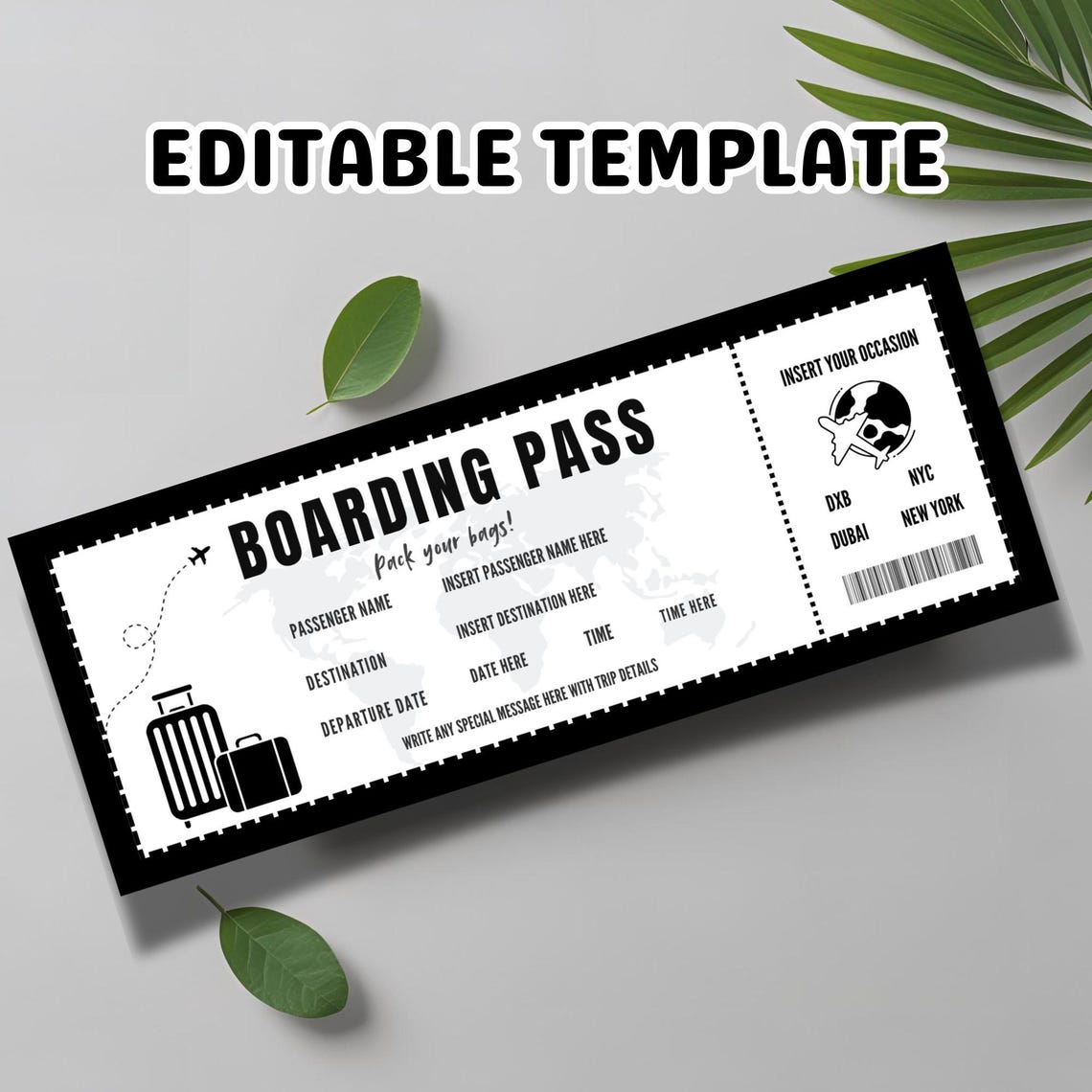 Editable Boarding Pass Template: DIY Airline Ticket, Travel Gift (PDF ...